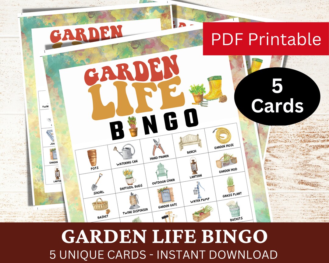 5 Garden Life Bingo Game Card, Gardening Tool Theme Activity ...