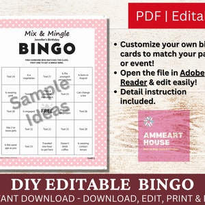 25 Editable Bingo Pastel Red Template PDF, DIY Fillable Bingo Game Card ...