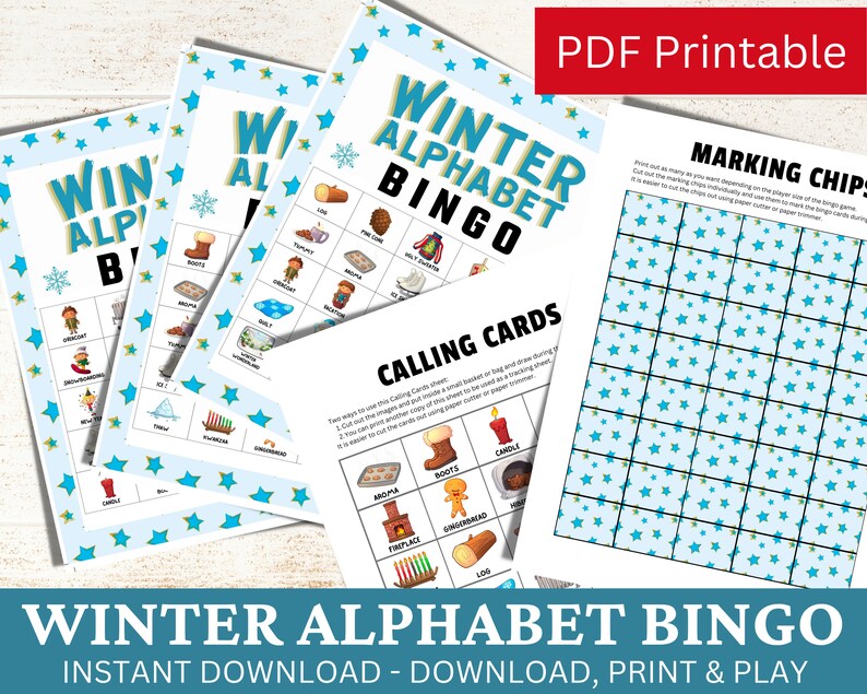 5 A-Z Winter Alphabet Bingo Game Card for Kids & Adult - Etsy