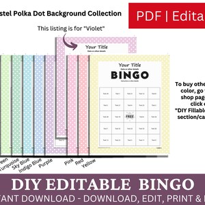 25 Editable Bingo Pastel Violet Template PDF, DIY Fillable Bingo Game ...