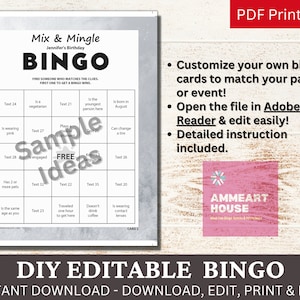 25 Editable Bingo Watercolor Gray Template PDF, DIY Fillable Game Cards ...