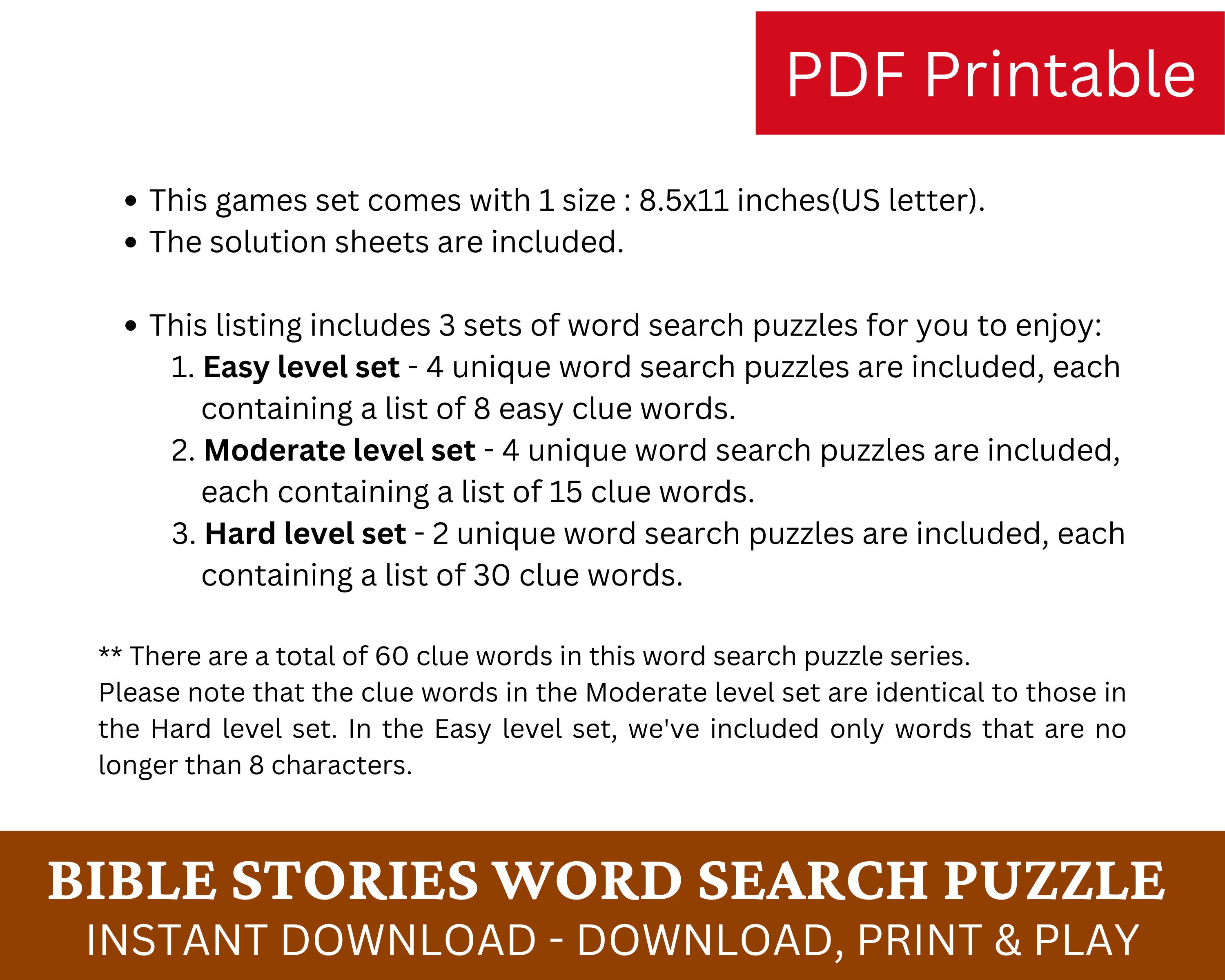 10 Bible Stories Themed Word Search Puzzle Games, Sunday School Class ...