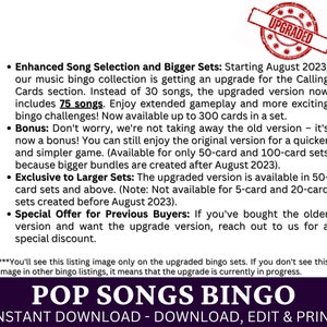 Pop Songs Bingo Game 100 Cards, Pop Music Party Activity, Birthday Game ...