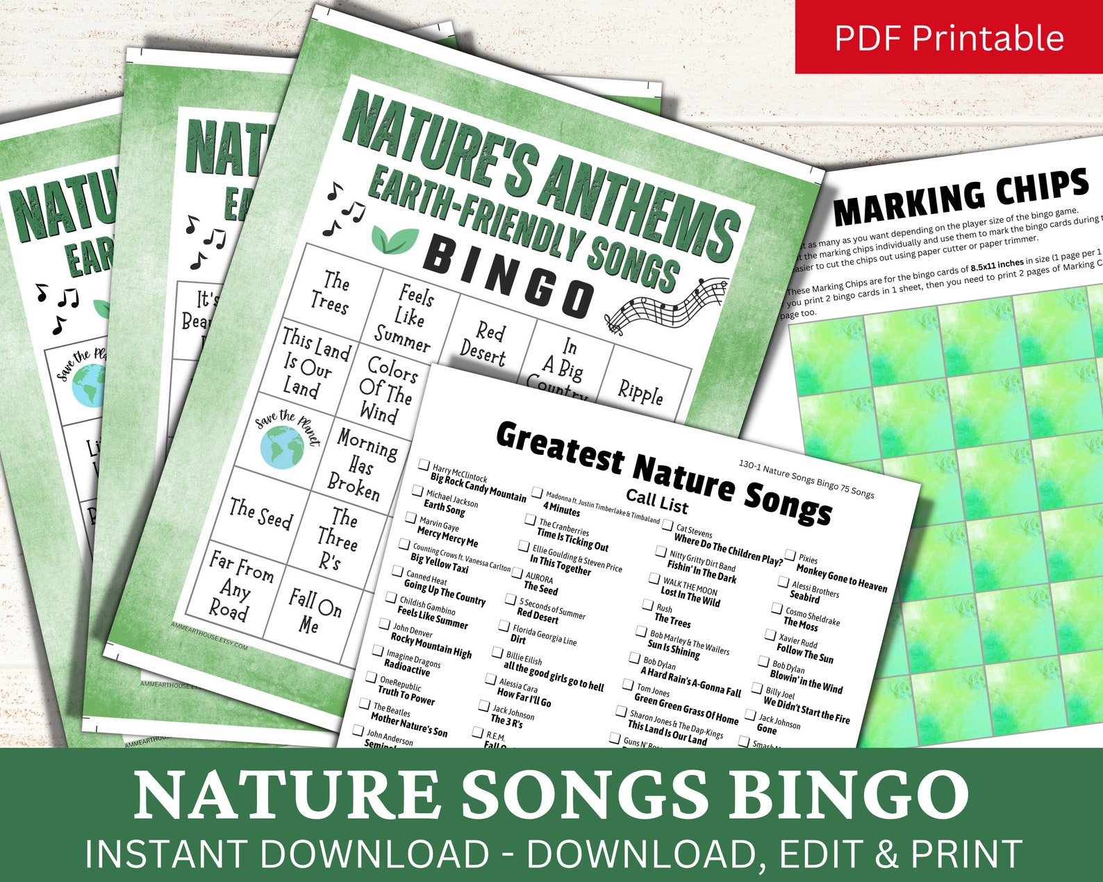 Nature Songs Bingo Game 300 Card, Music Bingo With Playlist ...