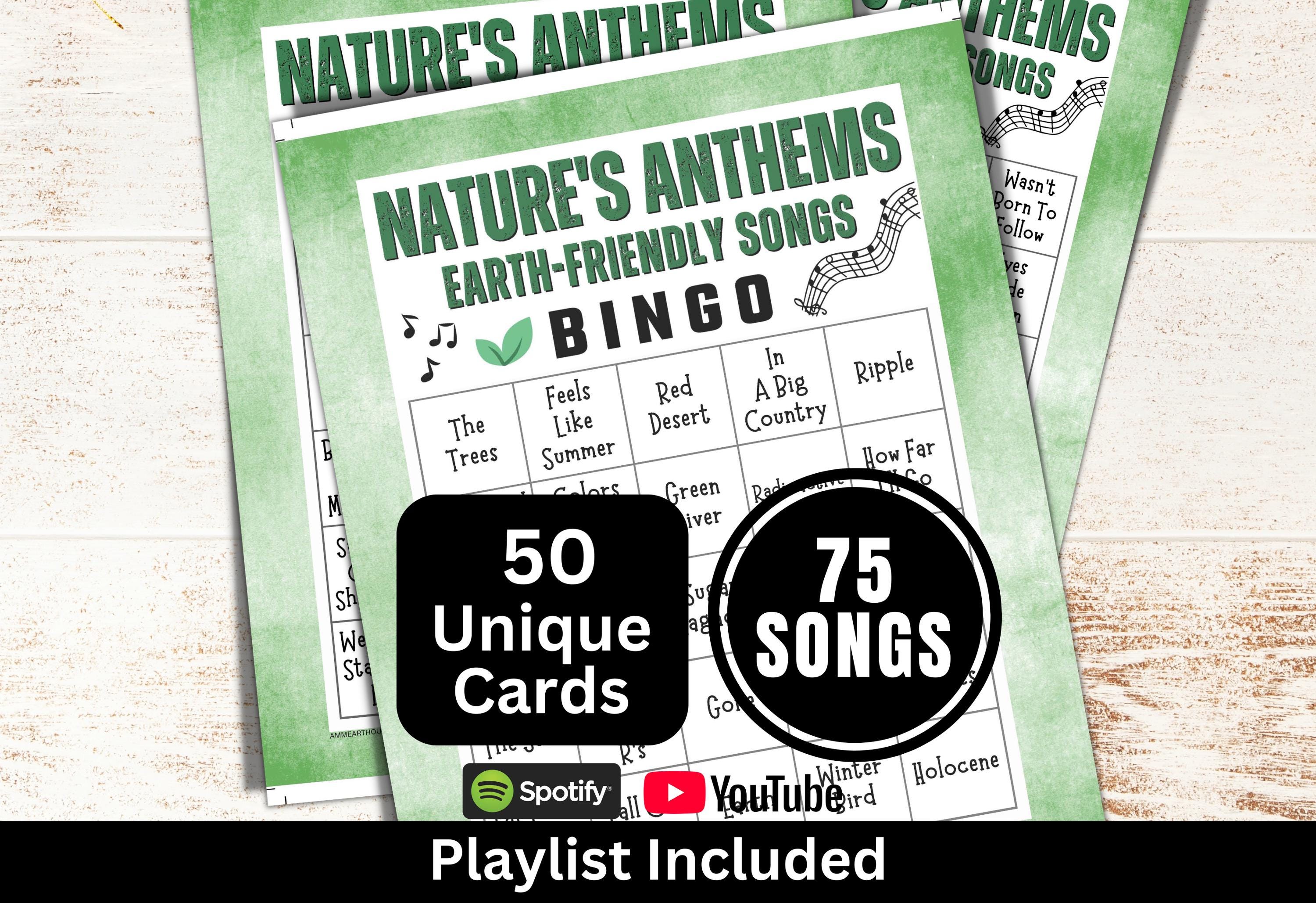 Nature Songs Bingo Game 50 Card, Earth Day Anthems, Music Party Themed ...
