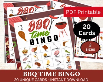50 BBQ Time Bingo Game Cards, Barbecue Party Family Bingo, Summer ...
