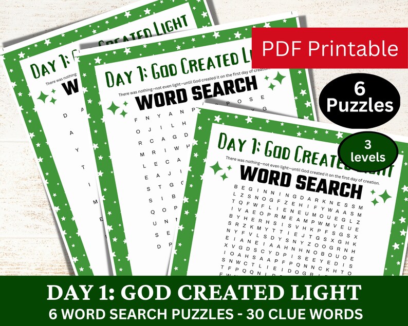 6 Bible Stories Themed Word Search Puzzle Games Church Youth - Etsy