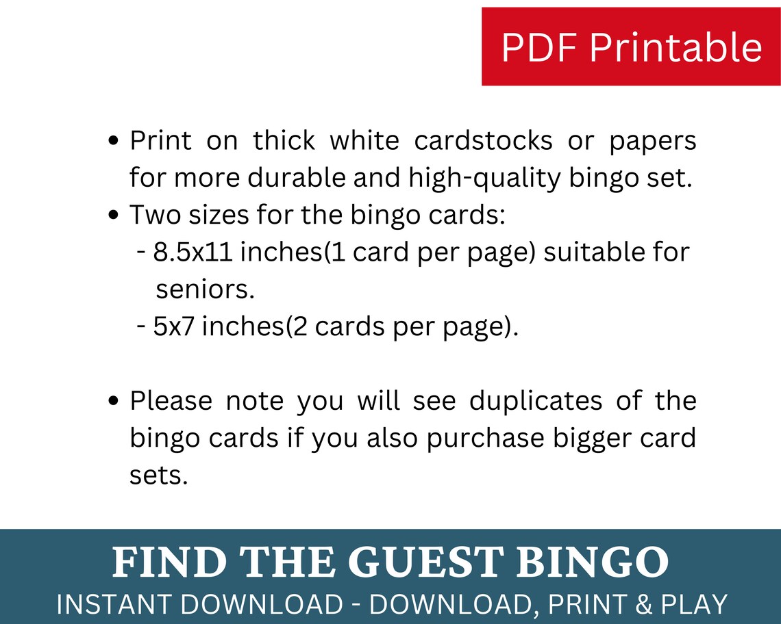 50 Birthday Find the Guest Bingo Game Cards for Kids Adults, Classroom ...