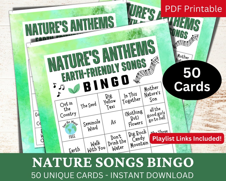 Nature Songs Bingo Game 50 Card Earth Day Anthems Music - Etsy