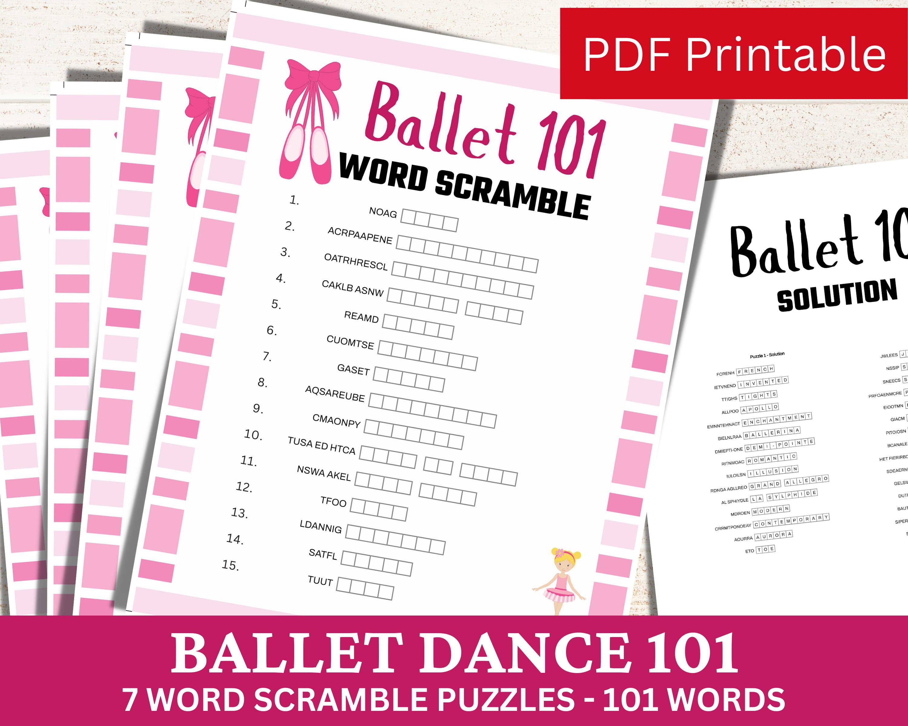 7 Ballet Dance Themed Word Scramble Puzzle Games, Ballerina Club Lesson ...