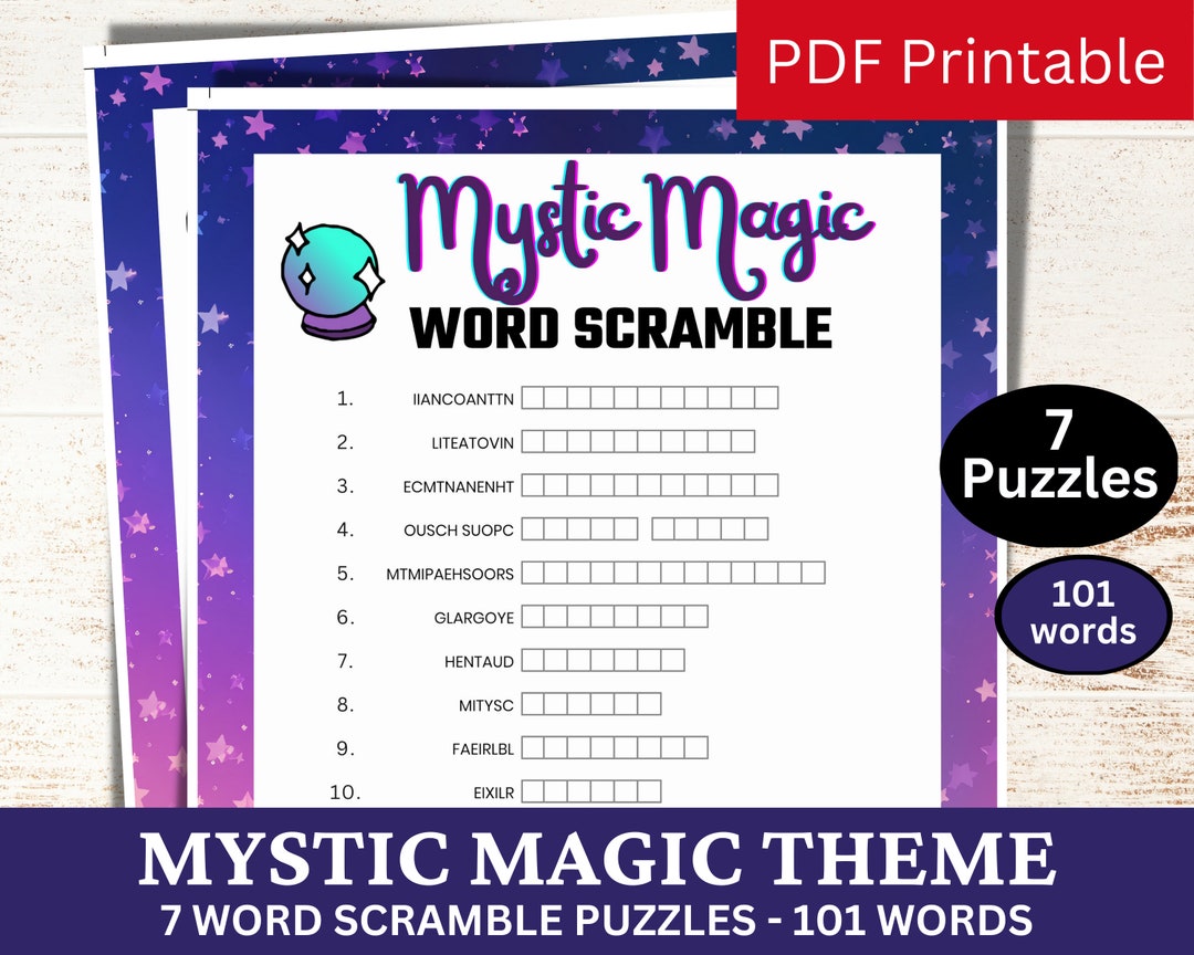 7 Mystic Magic Themed Word Scramble Game, Wizard Witchcraft Themed ...