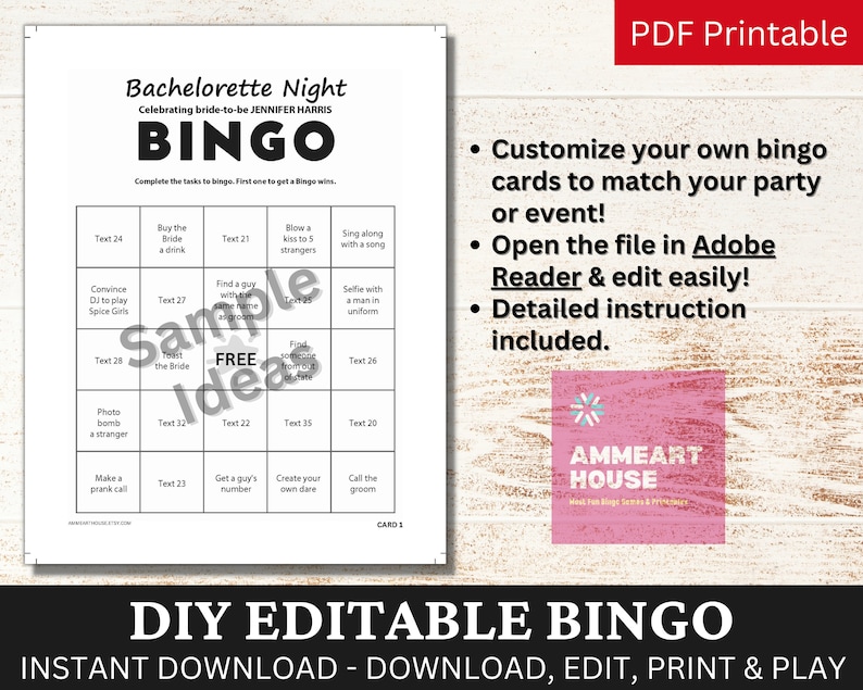 100 Editable Word Bingo Plain Template PDF, DIY Fillable Printable Game ...