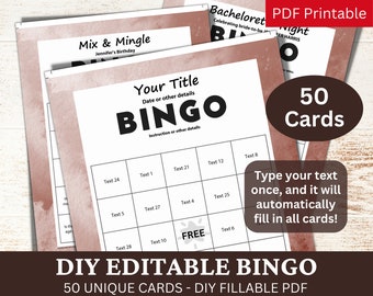 25 Editable Bingo Watercolor Gray Template PDF, DIY Fillable Game Cards ...
