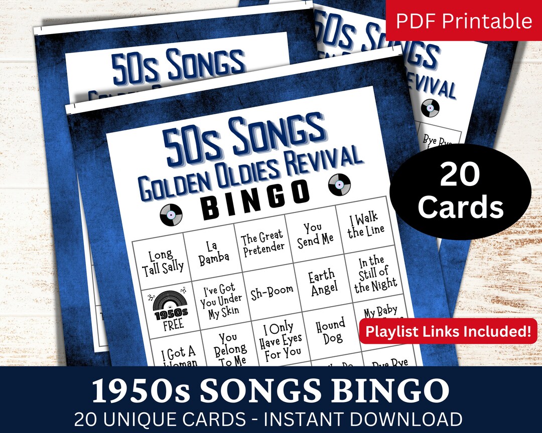 1950s Songs Bingo Game 20 Card 50s Music Bingo With Playlist - Etsy
