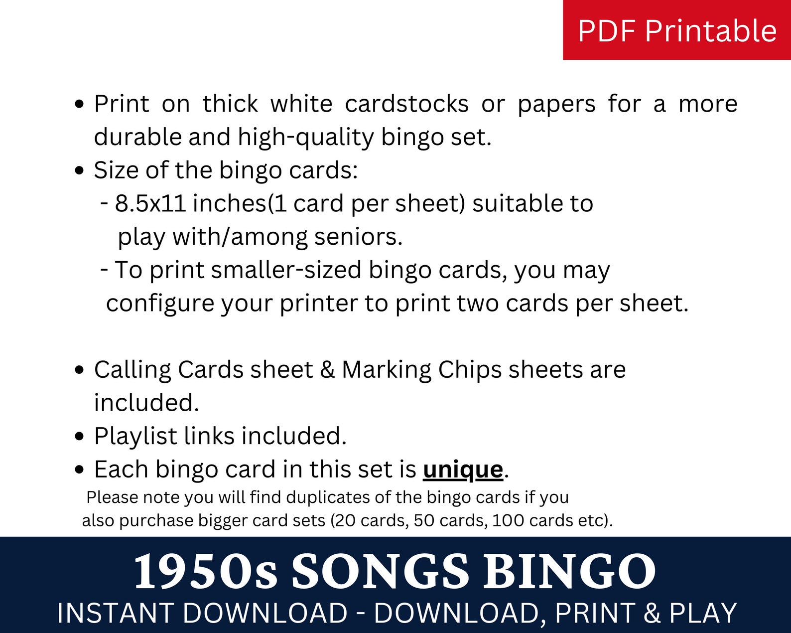 5 1950s Songs Bingo Game Card, 50s Music Bingo With Playlist, Family ...