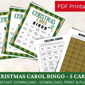 5 Christmas Carol Songs Bingo Game Cards, Fun Holiday Party Activity ...