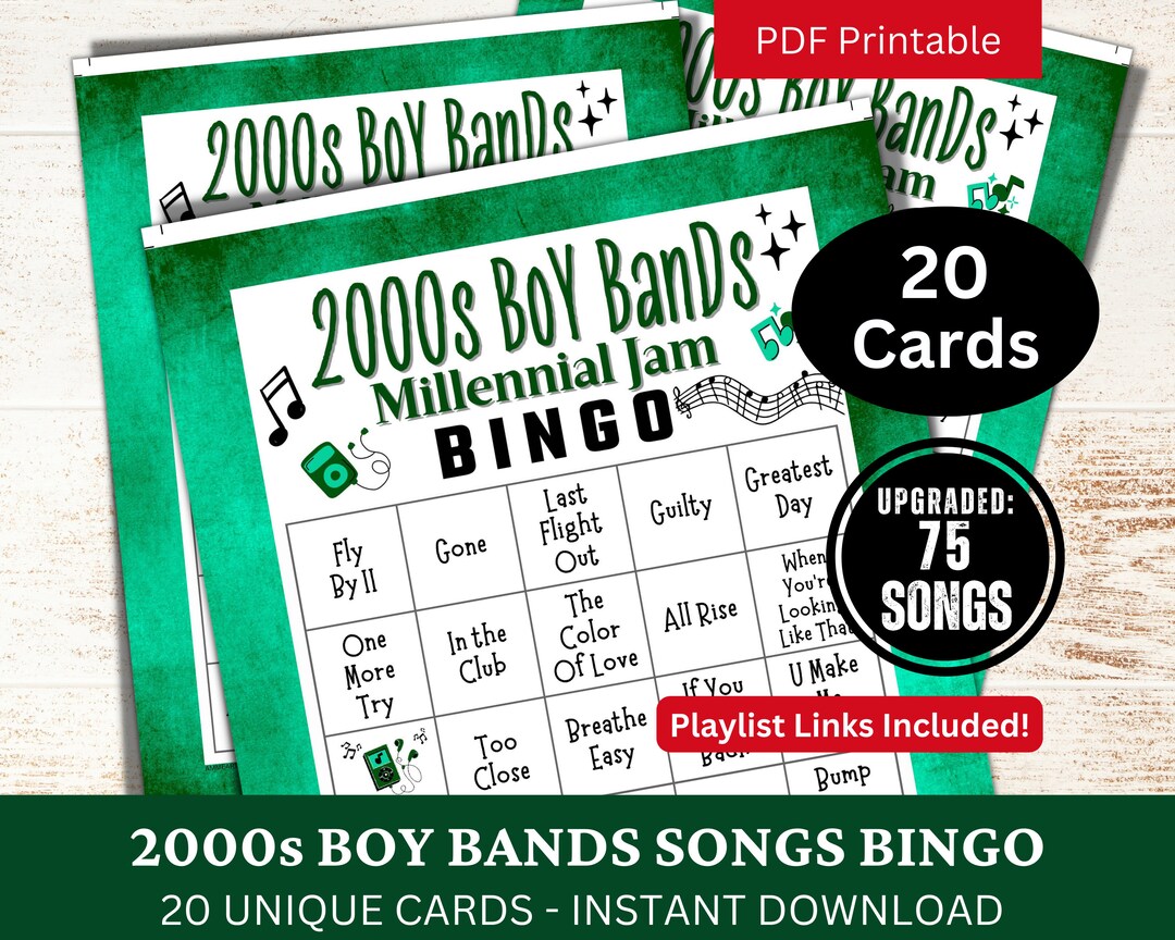 2000s Boy Bands Songs Bingo Game 20 Card, Y2K Millennial Music Bingo ...