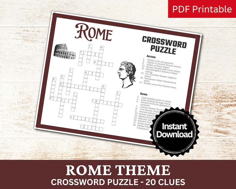 Rome Crossword Puzzle Printable Game Fun Travel Club Theme - Etsy