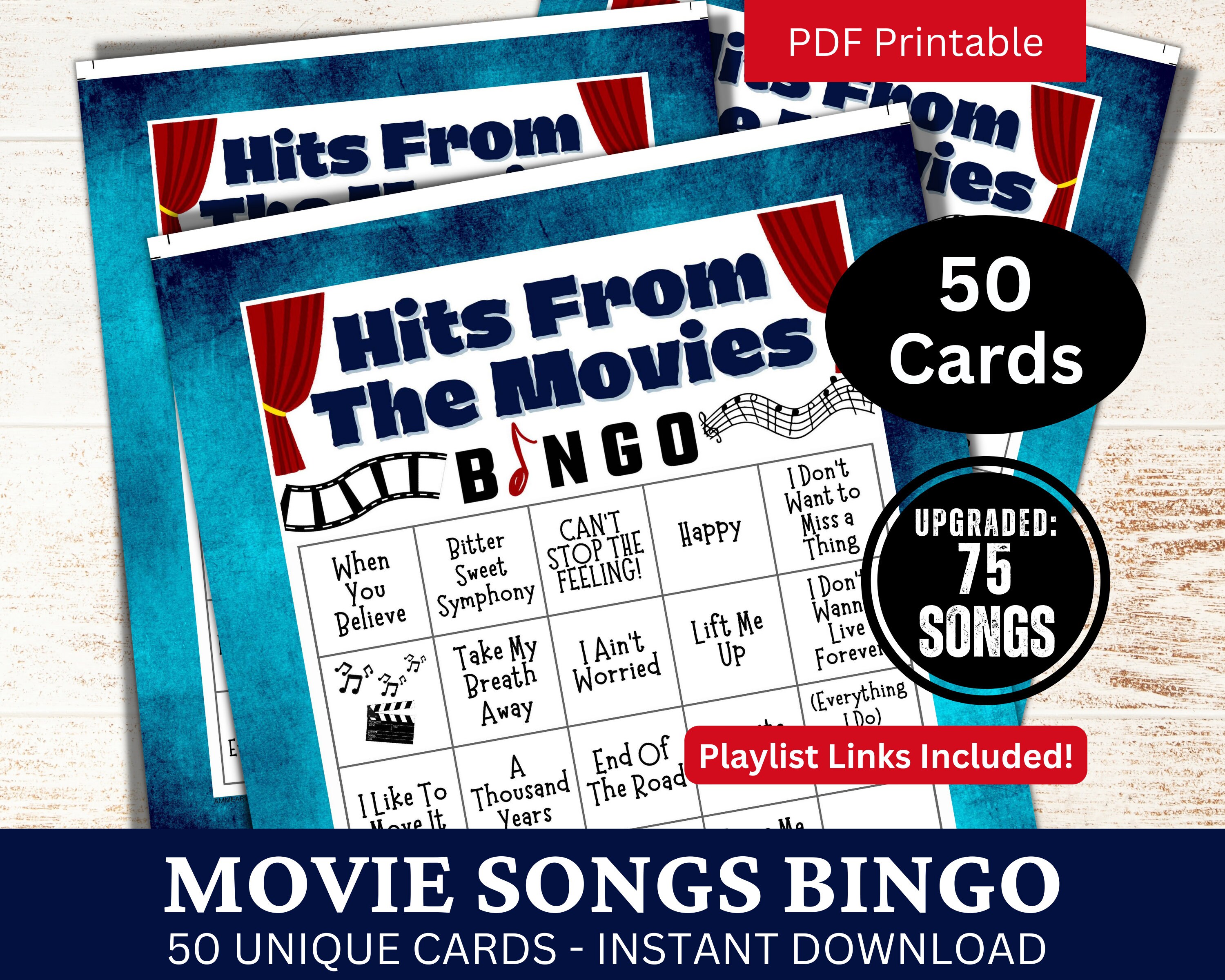 Movie Soundtrack Songs Bingo 50 Card, Music Bingo With Playlist ...