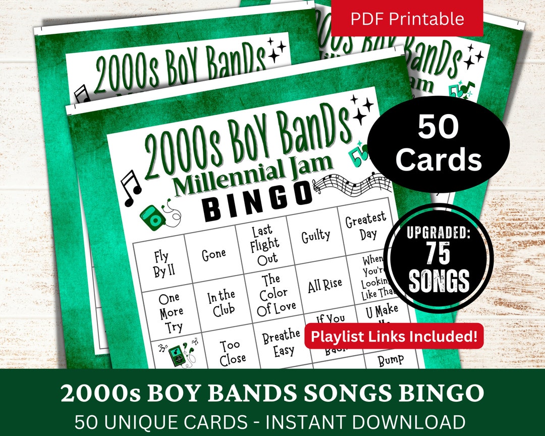 2000s Boy Bands Songs Bingo 50 Cards, Millennial Music Bingo With ...