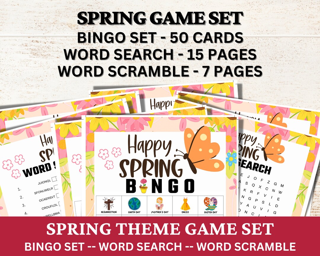 Spring Season Themed Game Bundle, Springtime Bingo, Word Search Puzzle ...