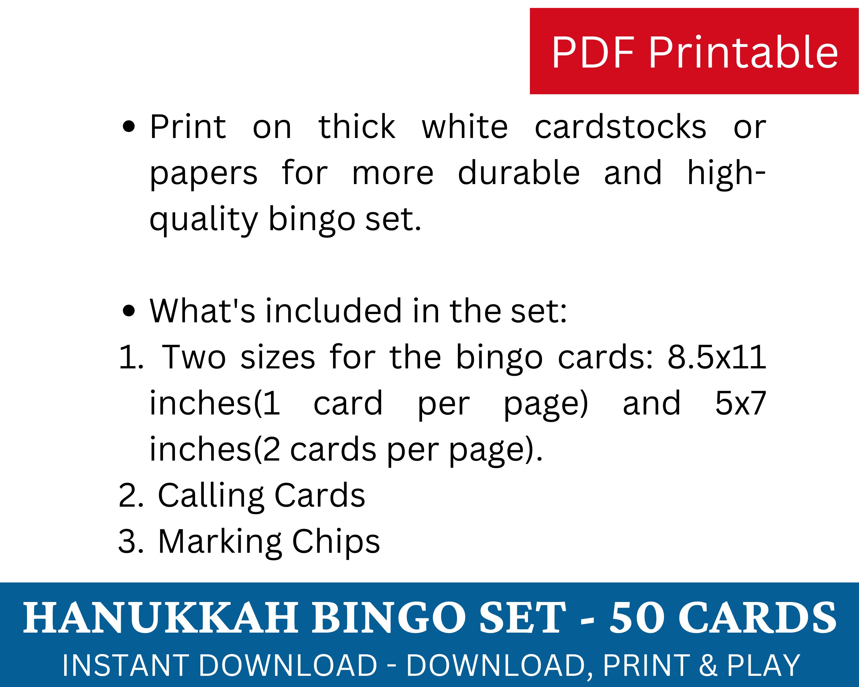 50 Hanukkah Bingo Game Card Printable Party Activity for - Etsy