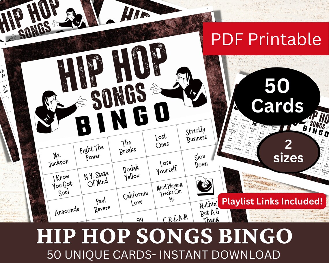 Hip Hop Songs Bingo Game 50 Cards Rap Music Party Activity - Etsy