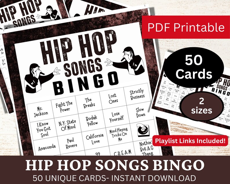 Hip Hop Songs Bingo Game 50 Cards Rap Music Party Activity - Etsy