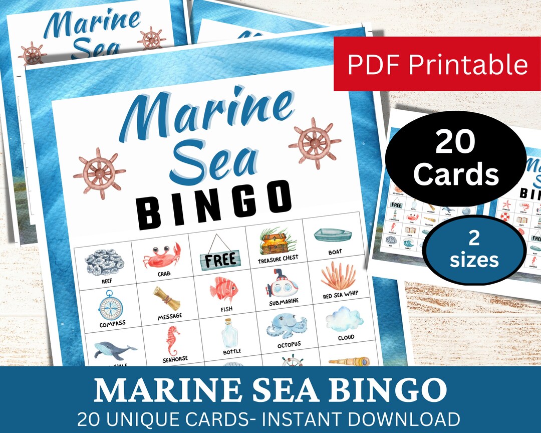 20 Marine Sea Bingo Game Card Underwater Theme Class Party - Etsy