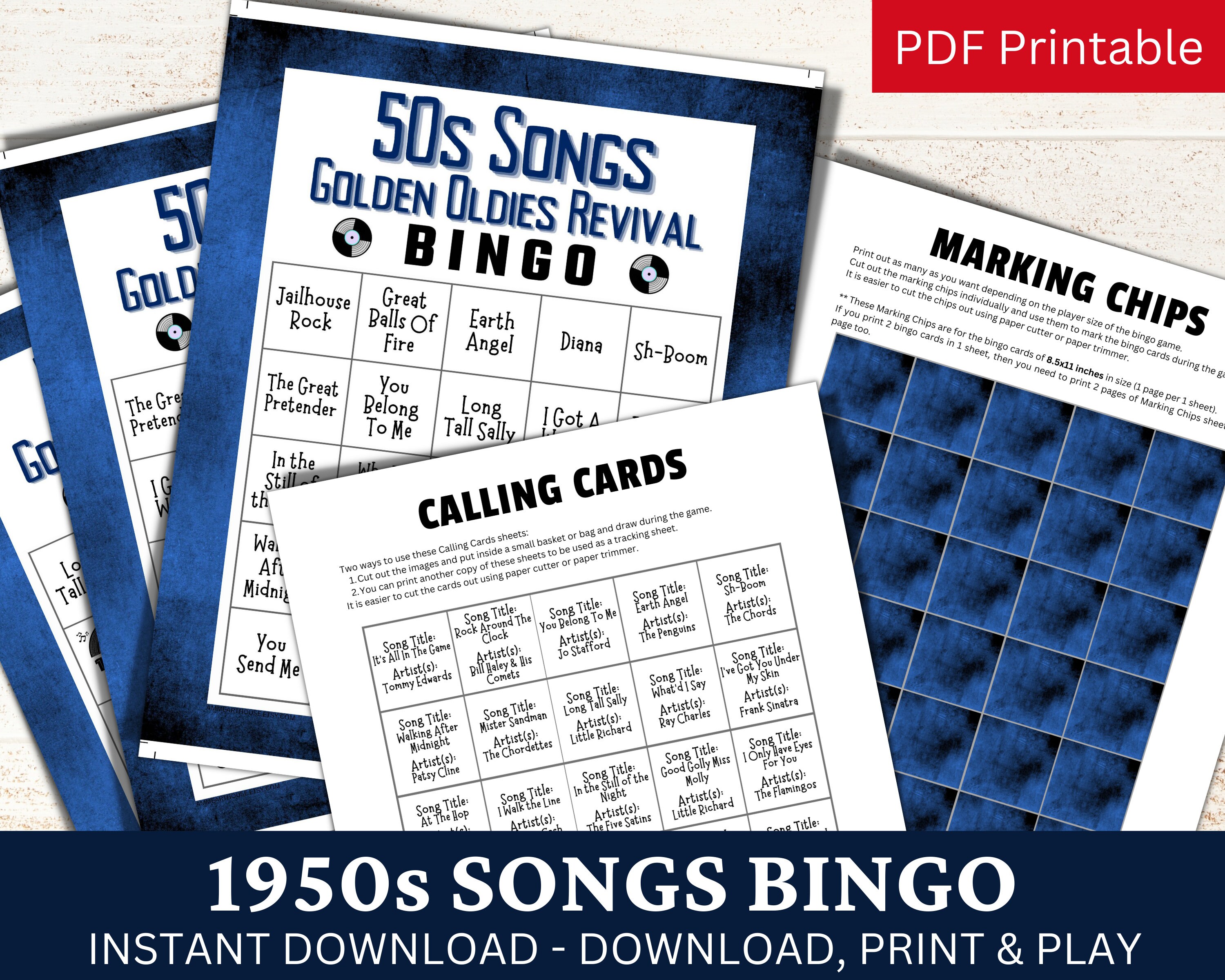 1950s Songs Bingo Game 20 Card 50s Music Bingo With Playlist - Etsy