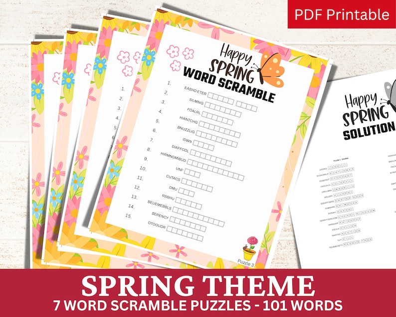 7 Spring Word Scramble Puzzle Game Season Theme Activity - Etsy