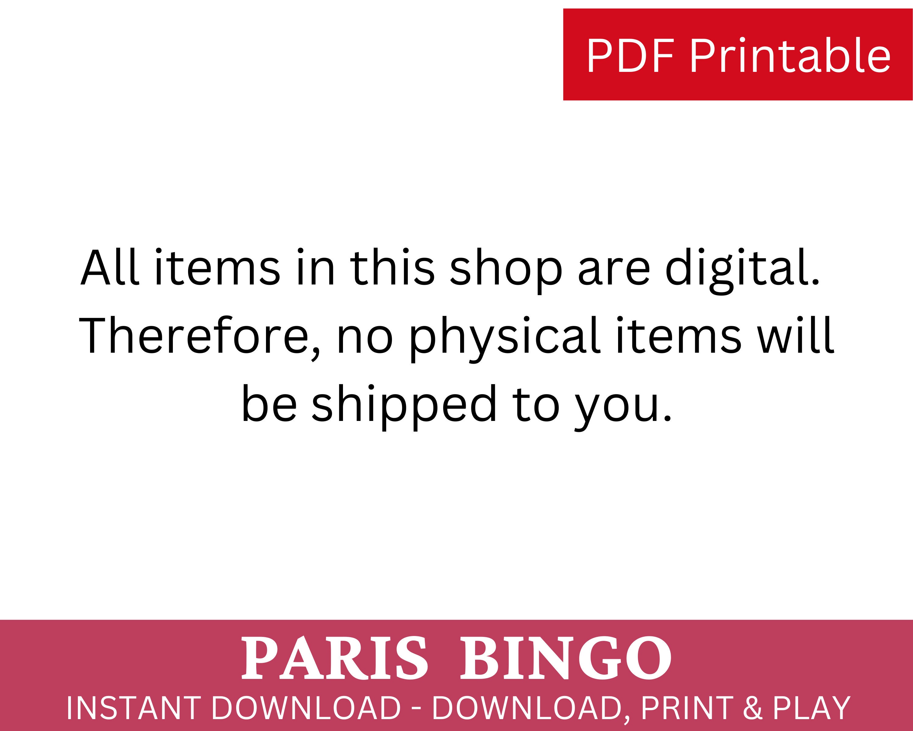 5 Paris Bingo Game Card Fun Travel Theme Birthday Party - Etsy