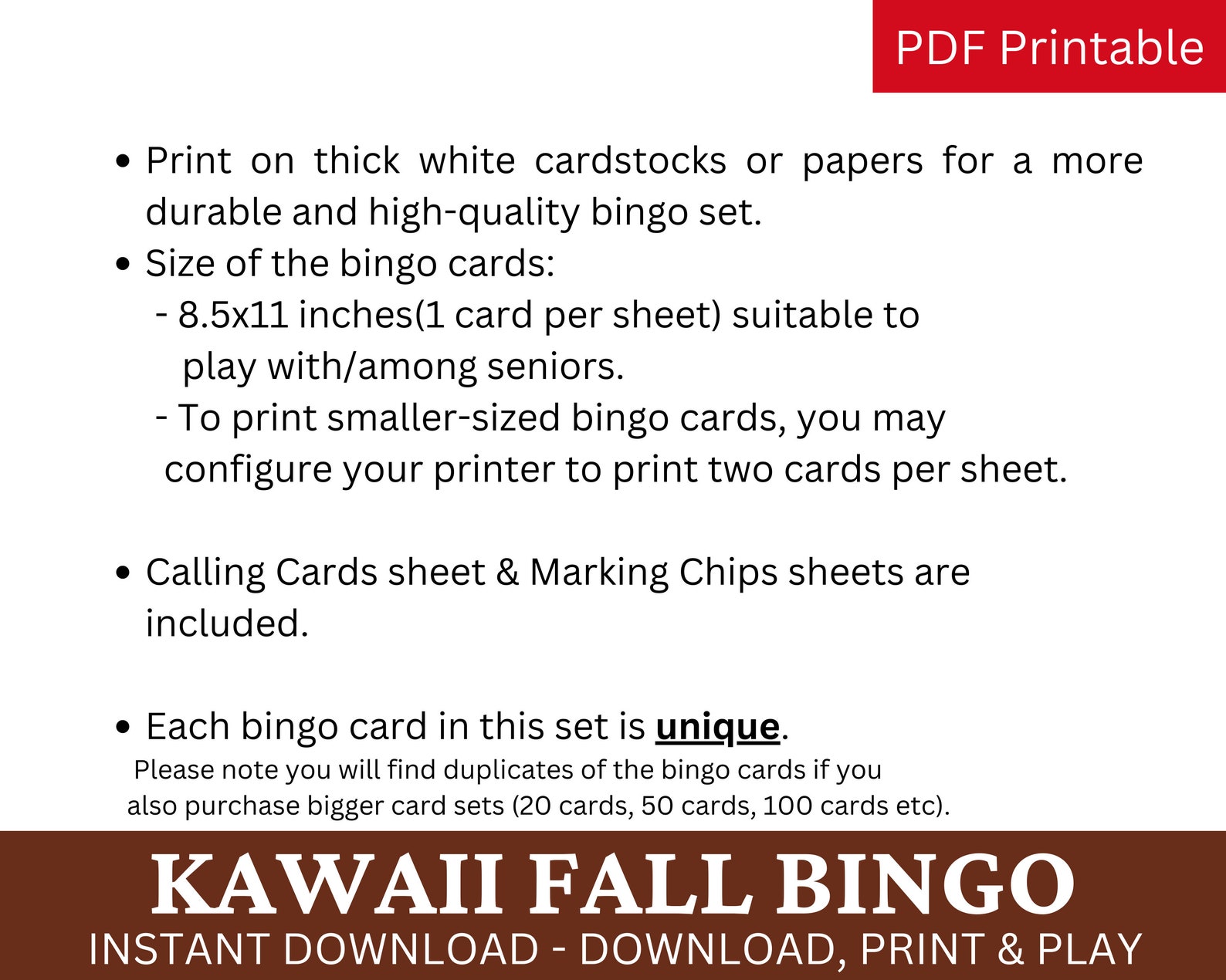 50 Kawaii Fall Bingo Game Cute Autumn Season Activity for - Etsy