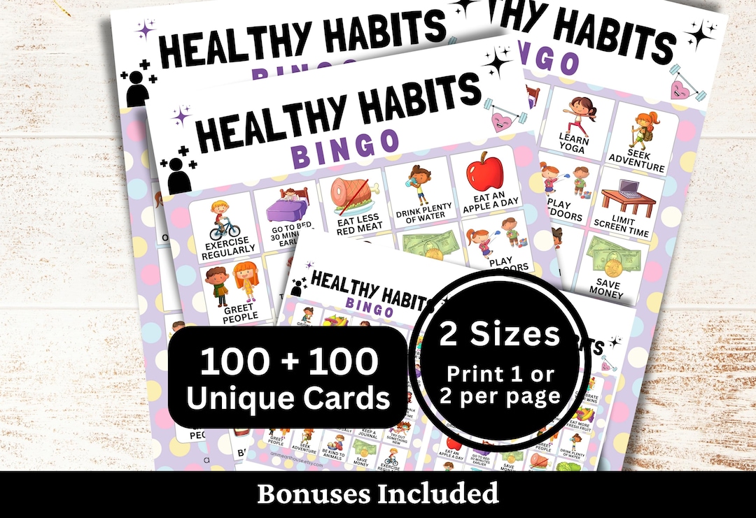100 Healthy Habits Bingo Game Card for Kid and Adult, Good Practice ...