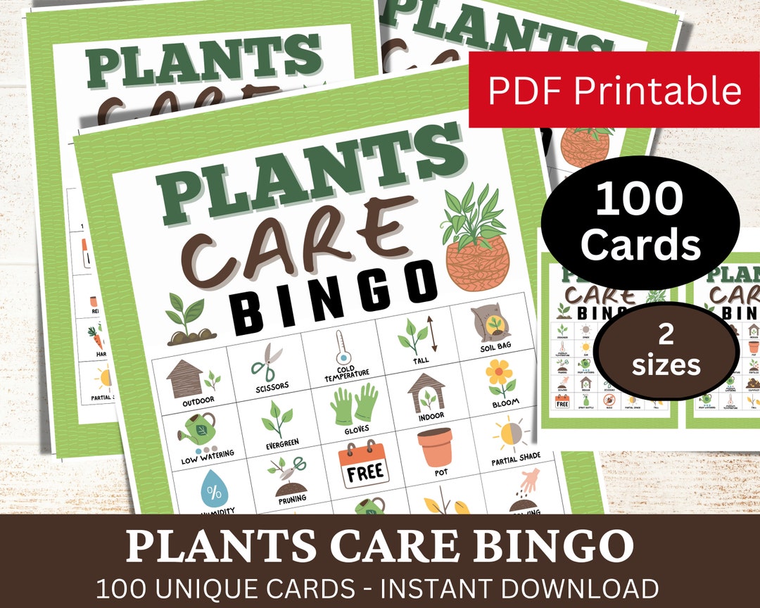 100 Plants Care Bingo Game Card, Gardening Theme Activity, Fun ...