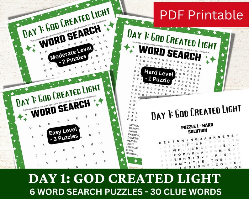 6 Bible Stories Themed Word Search Puzzle Games, Church Youth Activity ...