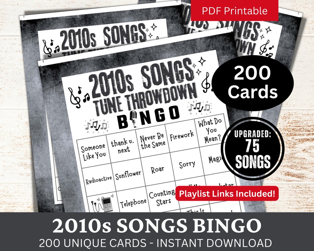2010s Songs Bingo Game 200 Card, Throwback Music Bingo With Playlist ...