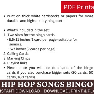 Hip Hop Songs Bingo Game 50 Cards Rap Music Party Activity - Etsy