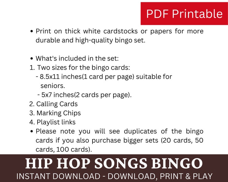 Hip Hop Songs Bingo Game 50 Cards Rap Music Party Activity - Etsy