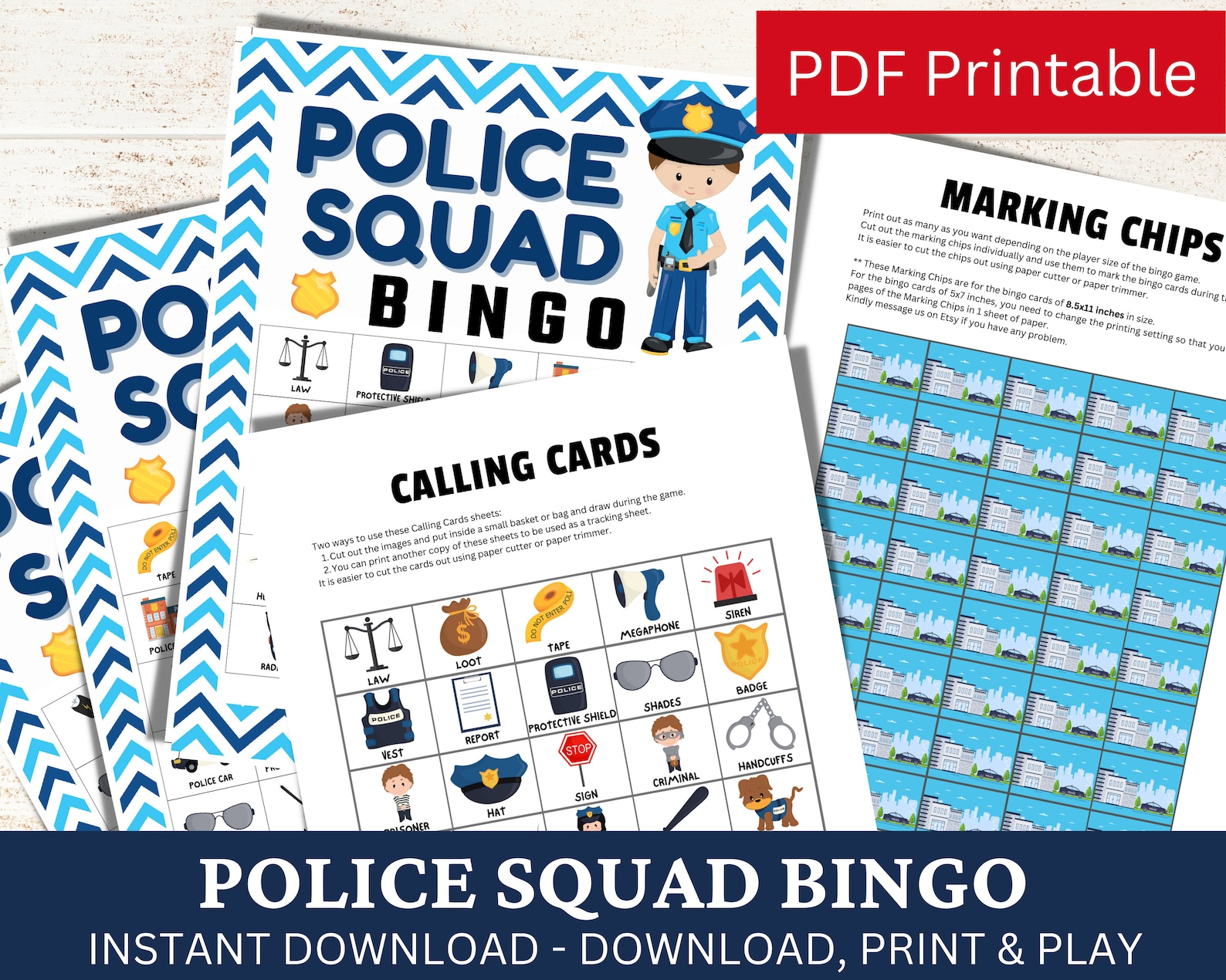 20 Police Squad Bingo Game Card, Police Party Theme Activity, Fun ...