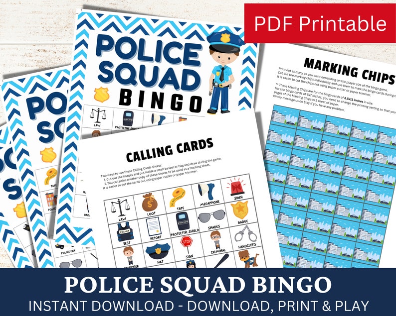 20 Police Squad Bingo Game Card, Police Party Theme Activity, Fun ...