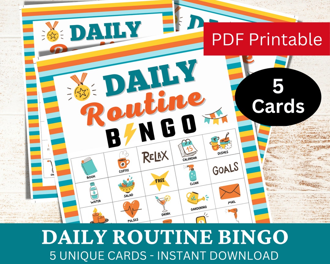 5 Daily Routine Bingo Game Card, Daily Chores Bingo, Self Care ...