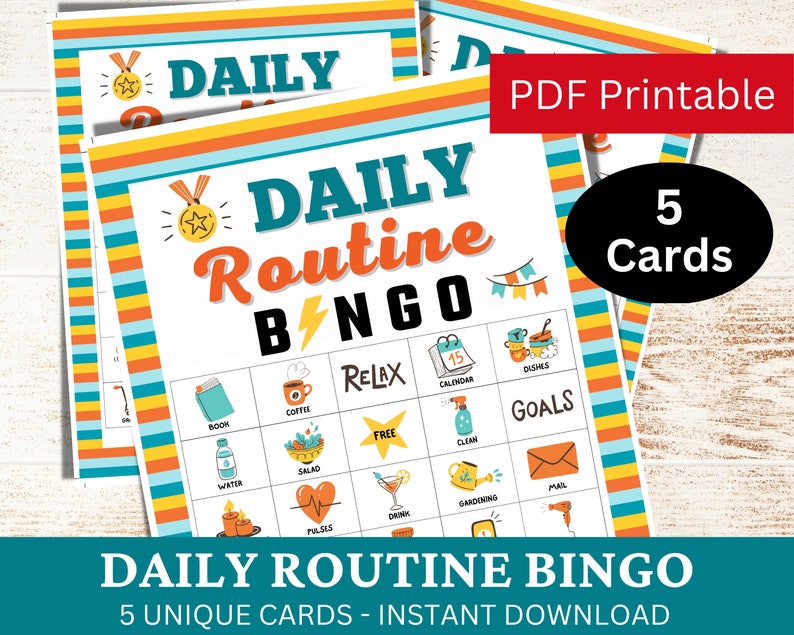 5 Daily Routine Bingo Game Card, Daily Chores Bingo, Self Care ...