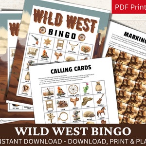 100 Wild West Watercolor Bingo Game, Cowboy Family Party, Summer Guest ...