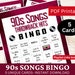 5 Throwback 90s Songs Bingo Game Cards Timeless Music Party - Etsy UK