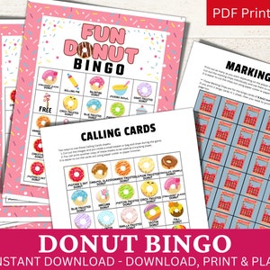100 Fun Donut Bingo Game, Cute Sweet Treats Activity for Kids ...