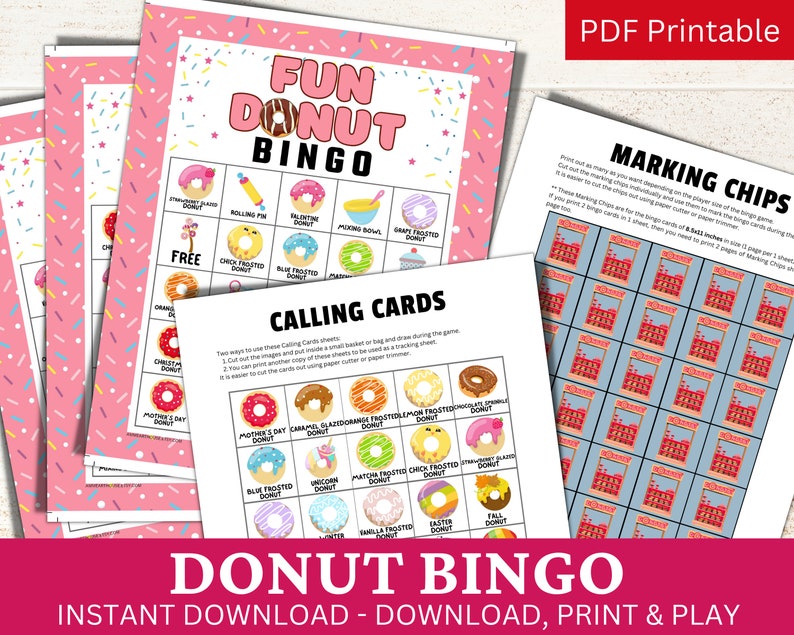 100 Fun Donut Bingo Game Cute Sweet Treats Activity for Kids - Etsy