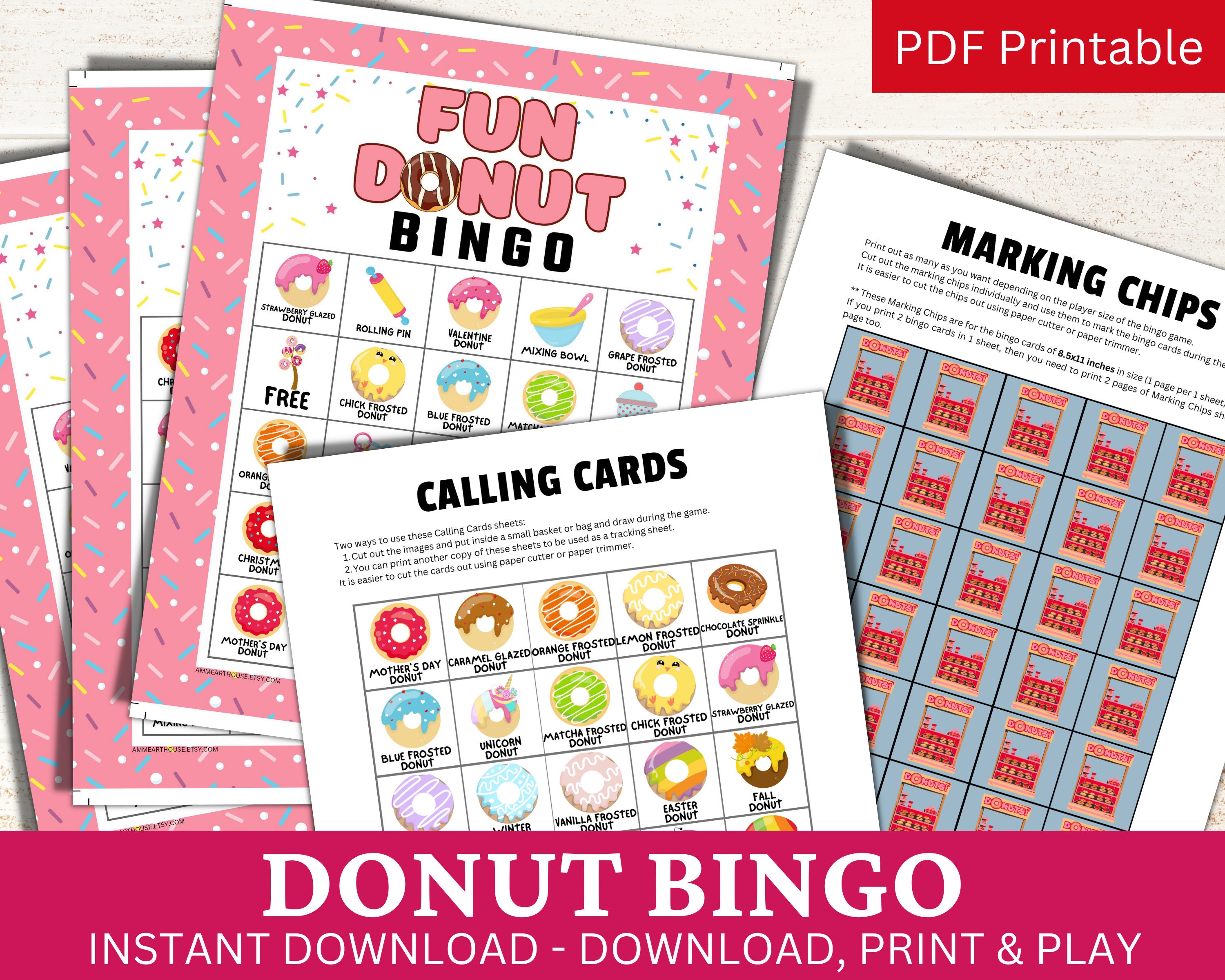 100 Fun Donut Bingo Game, Cute Sweet Treats Activity for Kids ...