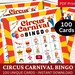 100 Circus Carnival Bingo Game, Family Birthday Party Activity, Road ...