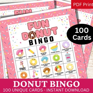 100 Fun Donut Bingo Game, Cute Sweet Treats Activity for Kids ...